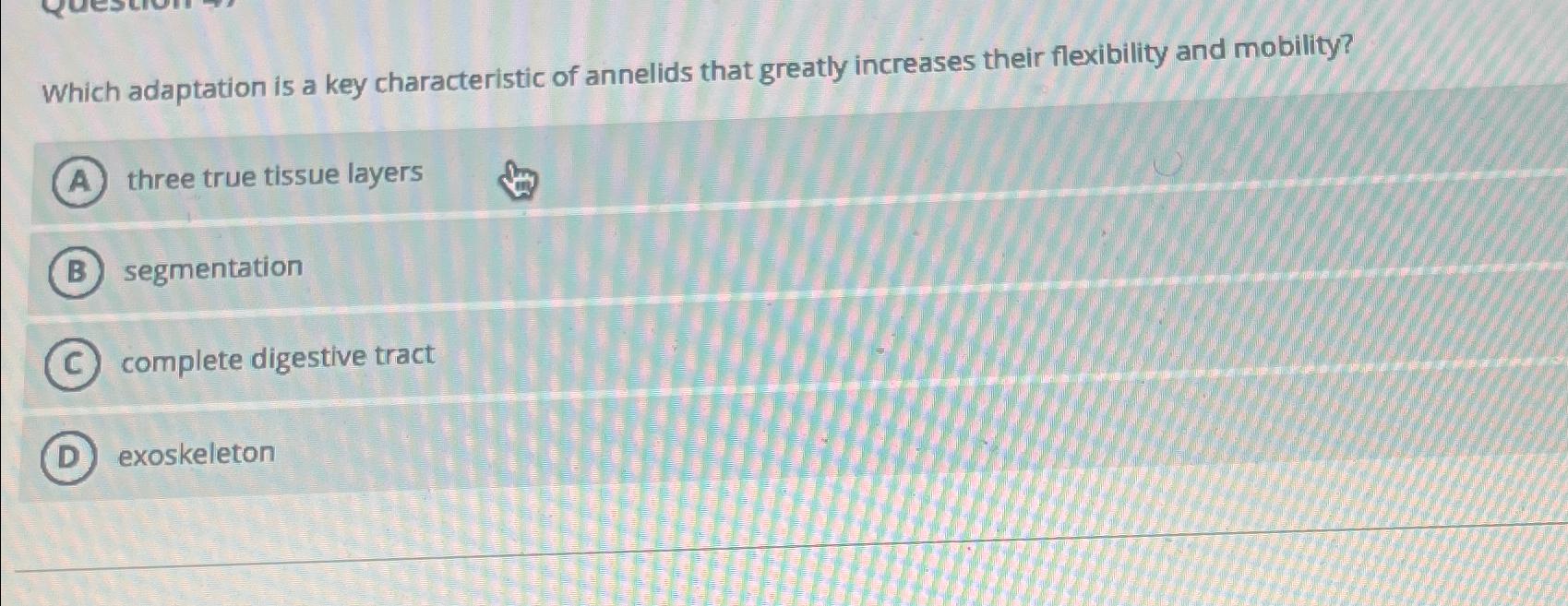 Solved Which adaptation is a key characteristic of annelids | Chegg.com
