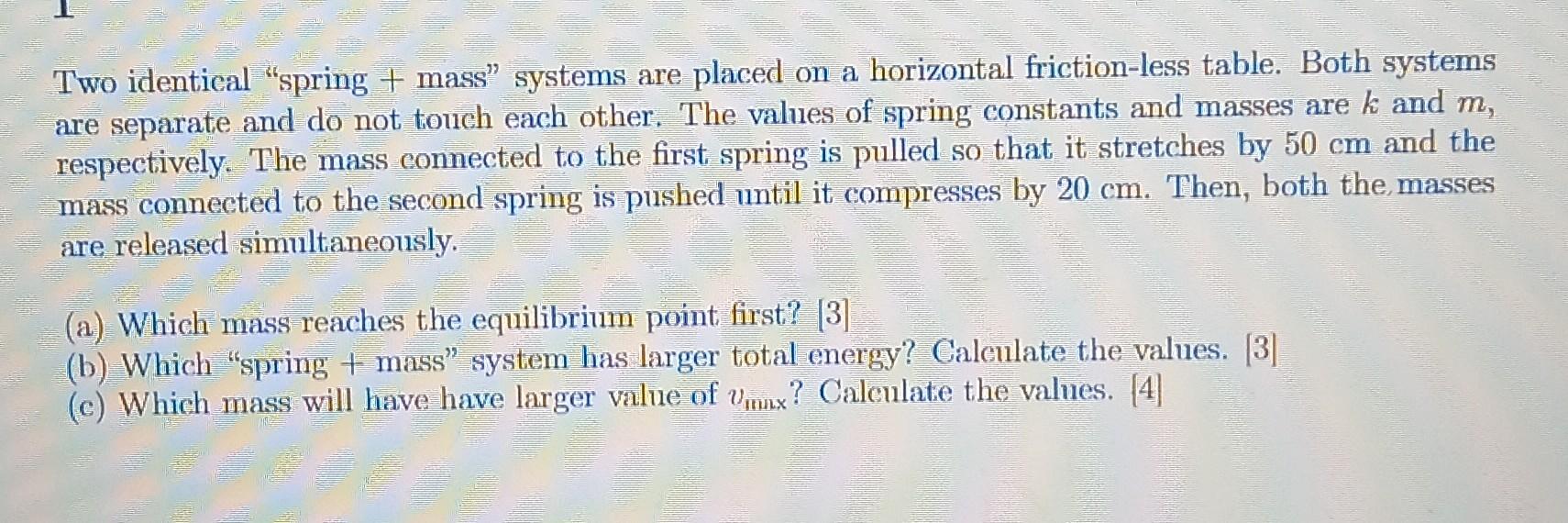 Solved Two identical "spring + mass" systems are placed on a | Chegg.com