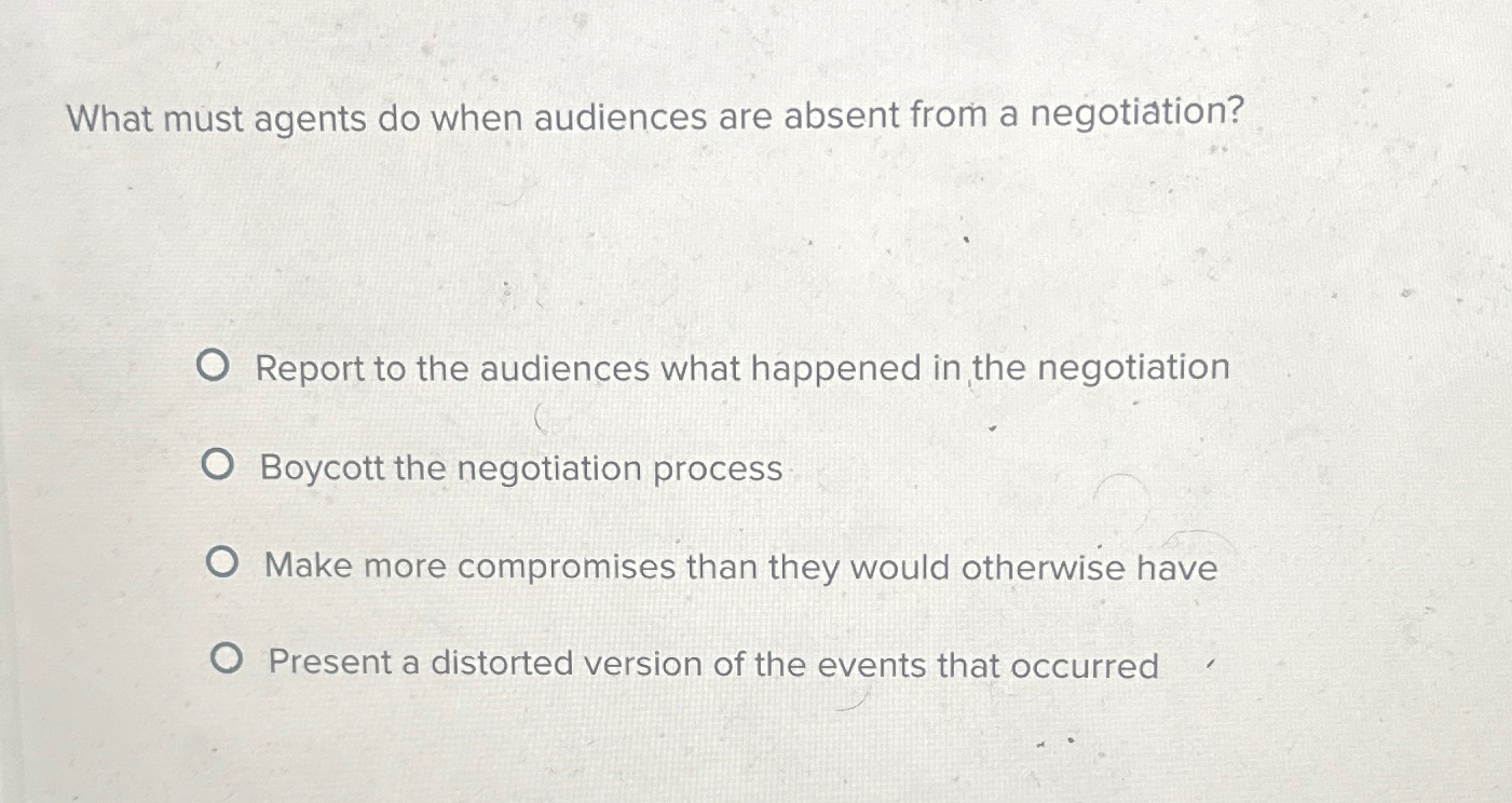Solved What must agents do when audiences are absent from a | Chegg.com