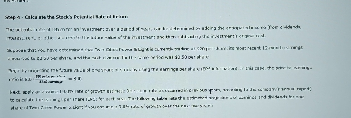 Solved Step 4 - ﻿Calculate the Stock's Potential Rate of | Chegg.com
