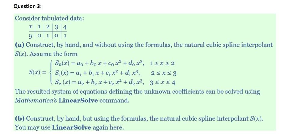 Solved Question 3: Consider tabulated data: x 1 2 3 4 y 0 1 | Chegg.com