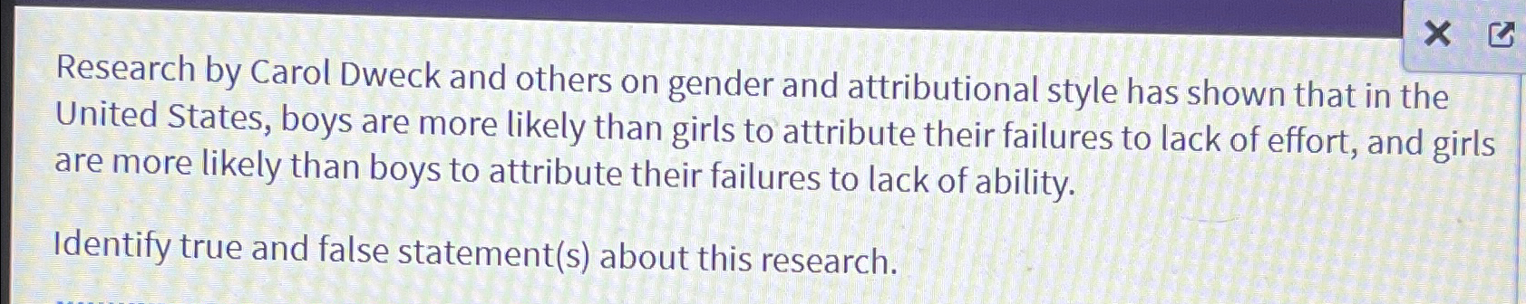 Solved Research by Carol Dweck and others on gender and | Chegg.com