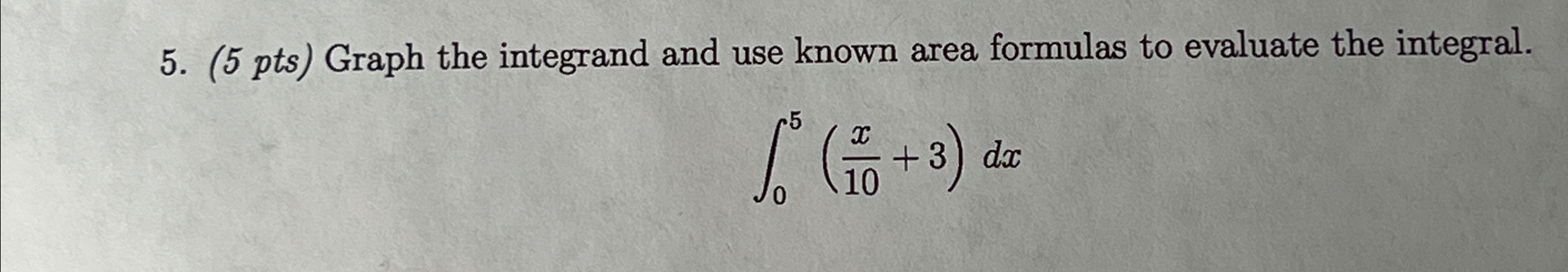 Solved (5 ﻿pts) ﻿Graph the integrand and use known area | Chegg.com