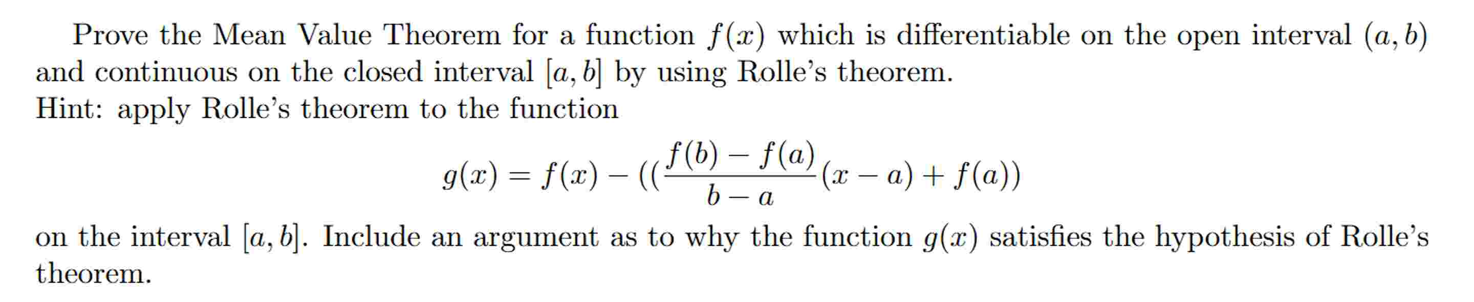 Solved by an EXPERT Prove the Mean Value Theorem for a function f(x) | Chegg.com