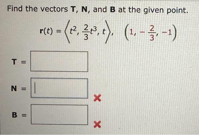 Solved Find the vectors T,N, and B at the given point. | Chegg.com