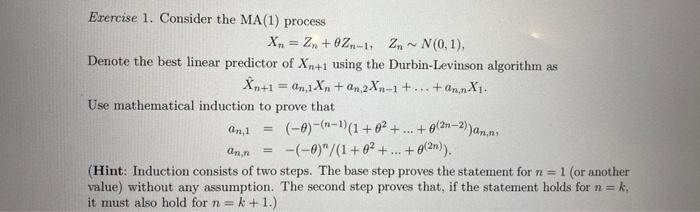 Solved Exercise 1. Consider the MA(1) process | Chegg.com