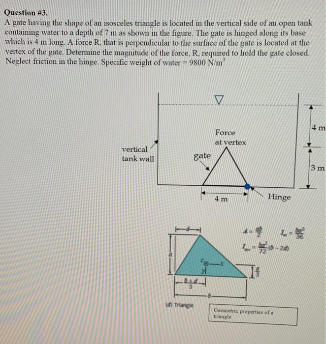 Solved Question #3. A gate having the shape of an isosceles | Chegg.com