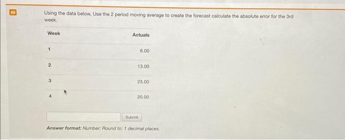 Solved Using the data below, Use the 2 period moving average | Chegg.com