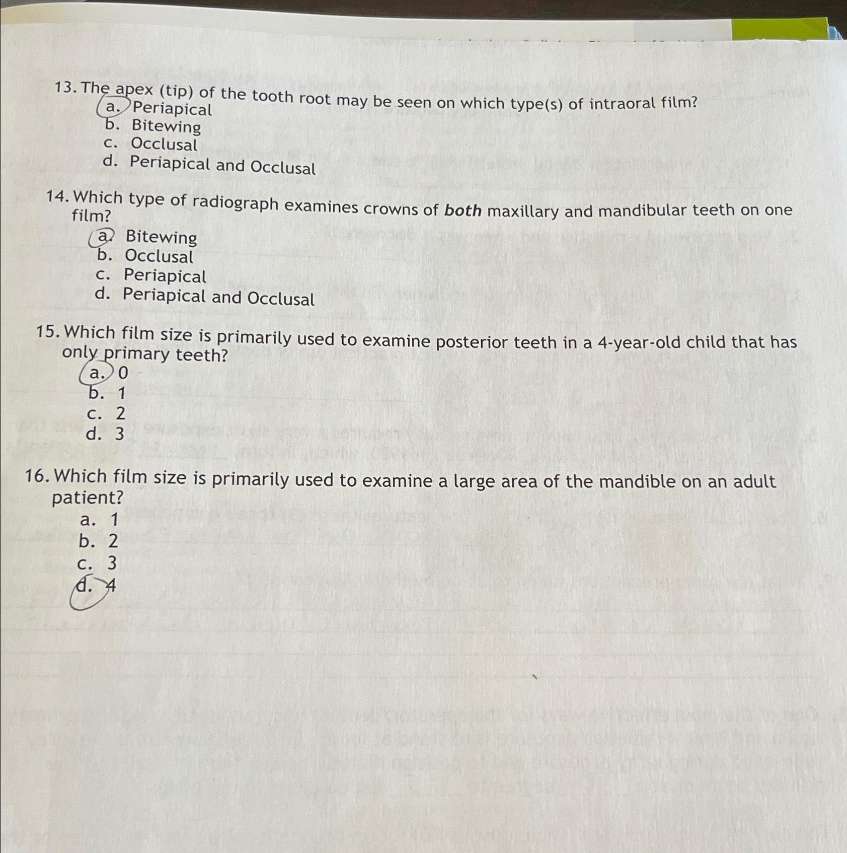 Solved The apex (tip) ﻿of the tooth root may be seen on | Chegg.com