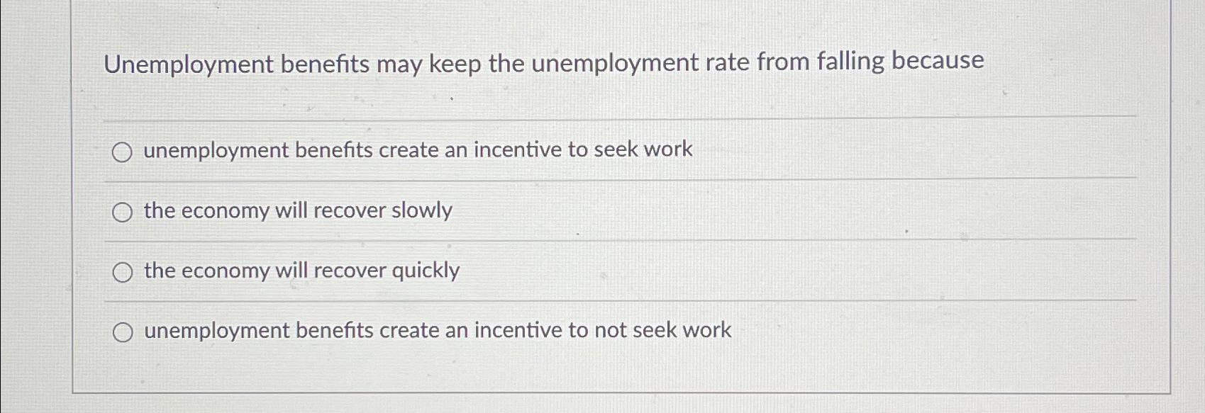 Solved Unemployment benefits may keep the unemployment rate | Chegg.com