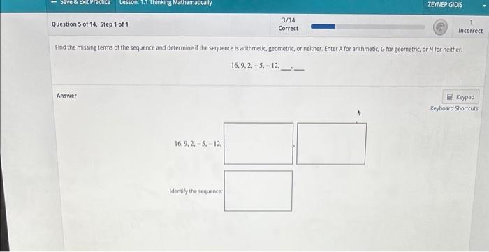 Solved Find the missing terms of the sequence and determine | Chegg.com