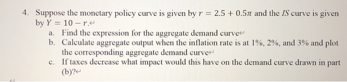 Solved 4. Suppose the monetary policy curve is given by r = | Chegg.com