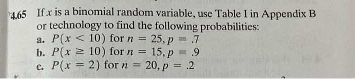 Solved 4.65 If x is a binomial random variable, use Table I | Chegg.com