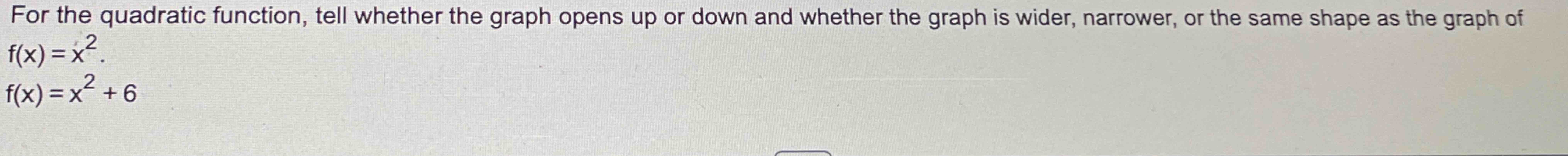 Solved For the quadratic function, tell whether the graph | Chegg.com