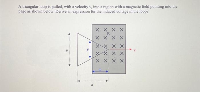 Solved A triangular loop is pulled, with a velocity v, into | Chegg.com