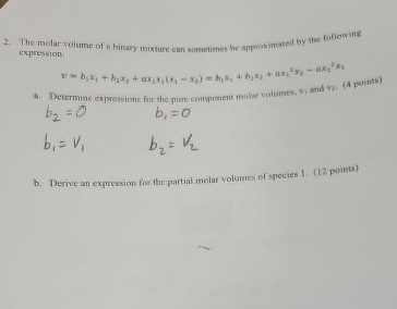 Solved please solve part B.The molar volume of a binary | Chegg.com