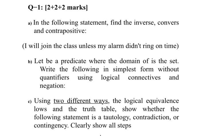 a) In the following statement, find the inverse, | Chegg.com