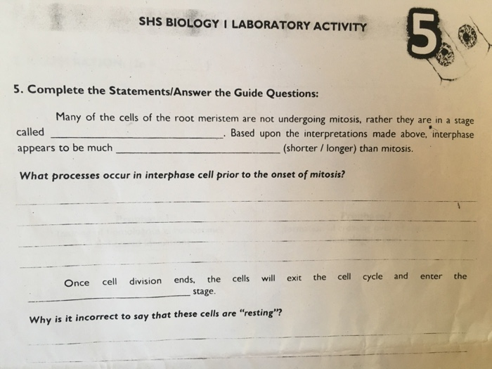 Solved 55 SHS BIOLOGY I LABORATORY ACTIVITY 5. Complete the | Chegg.com
