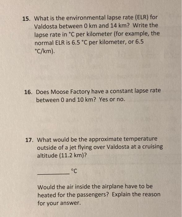 Solved 15. What is the environmental lapse rate (ELR) for | Chegg.com