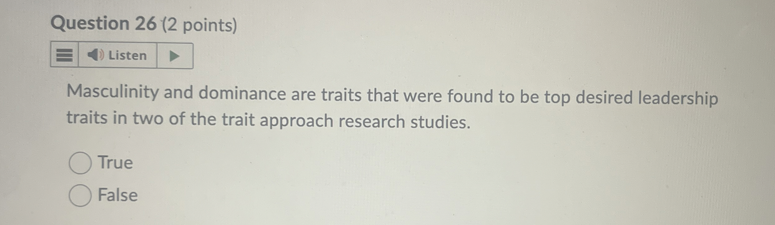 Solved Question 26 (2 ﻿points)Masculinity and dominance are | Chegg.com