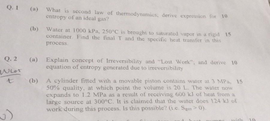 Q. 1 (a) What is second law of thermodynamics, derive | Chegg.com