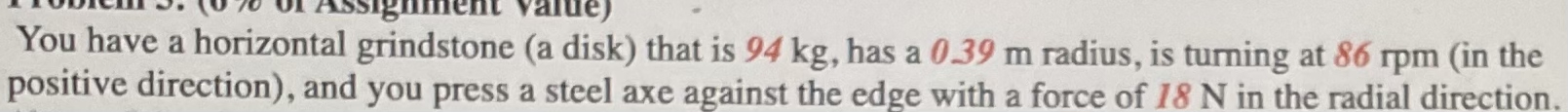 Solved You have a horizontal grindstone (a disk) ﻿that is 94 | Chegg.com