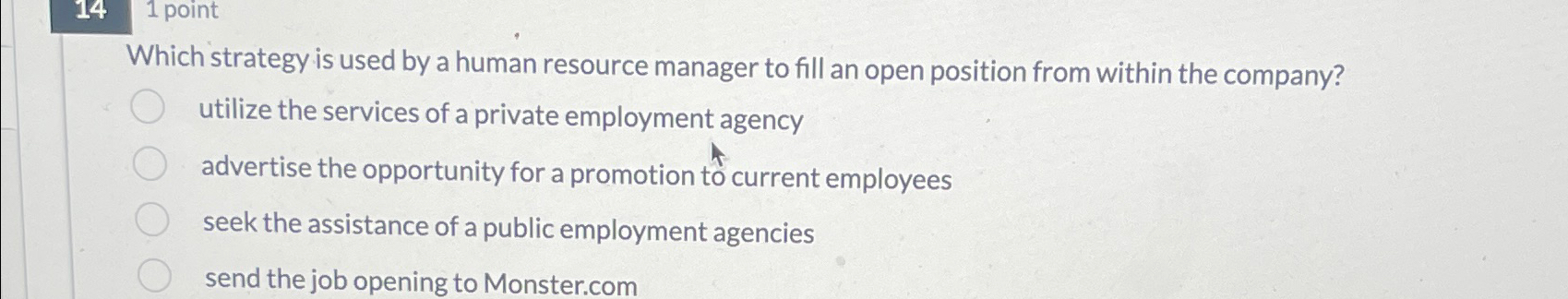 Solved 14 ﻿pointWhich strategy is used by a human resource | Chegg.com