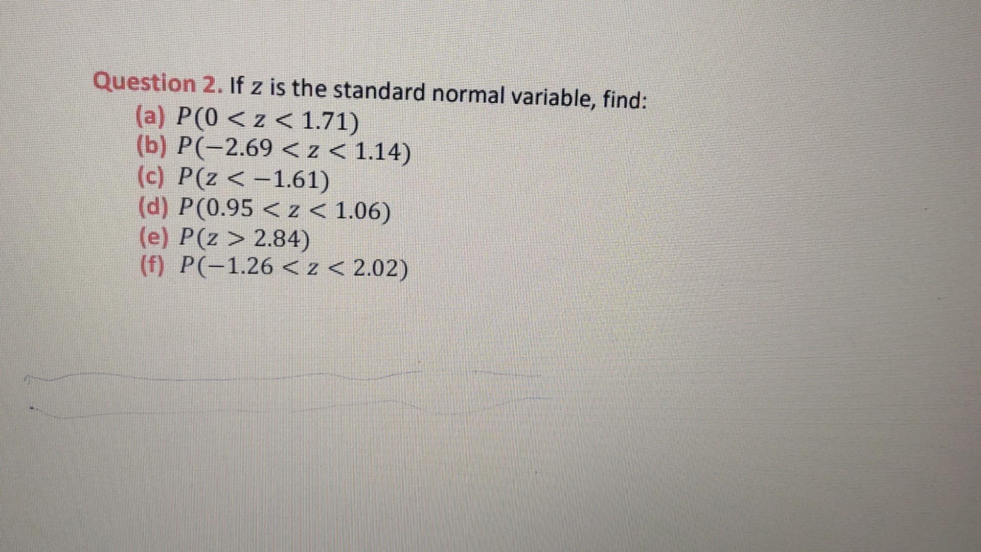 Solved Question 2. If z is the standard normal variable, | Chegg.com