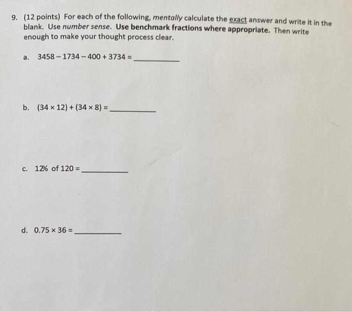 Solved 9. (12 points) For each of the following, mentally | Chegg.com