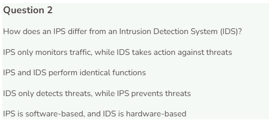 Solved Question 2How does an IPS differ from an Intrusion | Chegg.com
