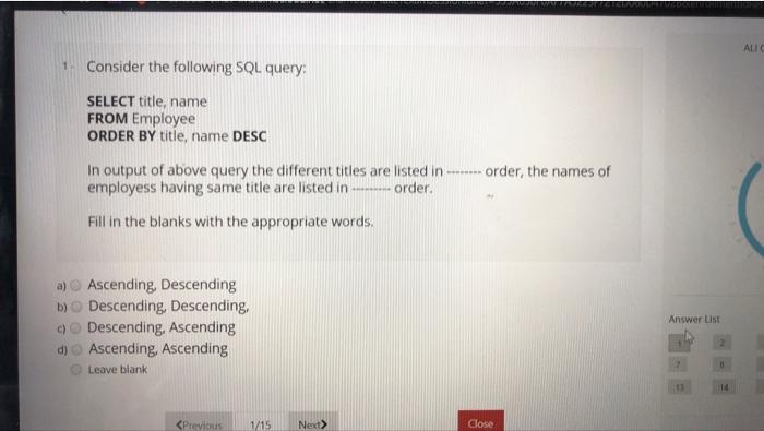 Solved ALIC Consider the following SQL query: SELECT title, | Chegg.com