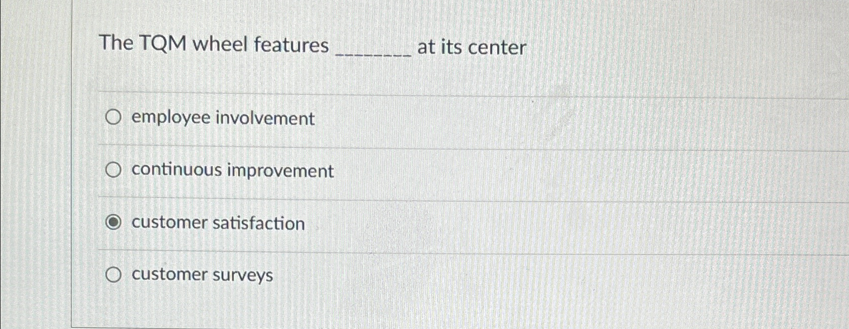 Solved The TQM wheel features ﻿at its center ﻿employee | Chegg.com