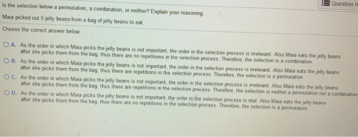 Solved Is the selection below a permutation, a combination, | Chegg.com