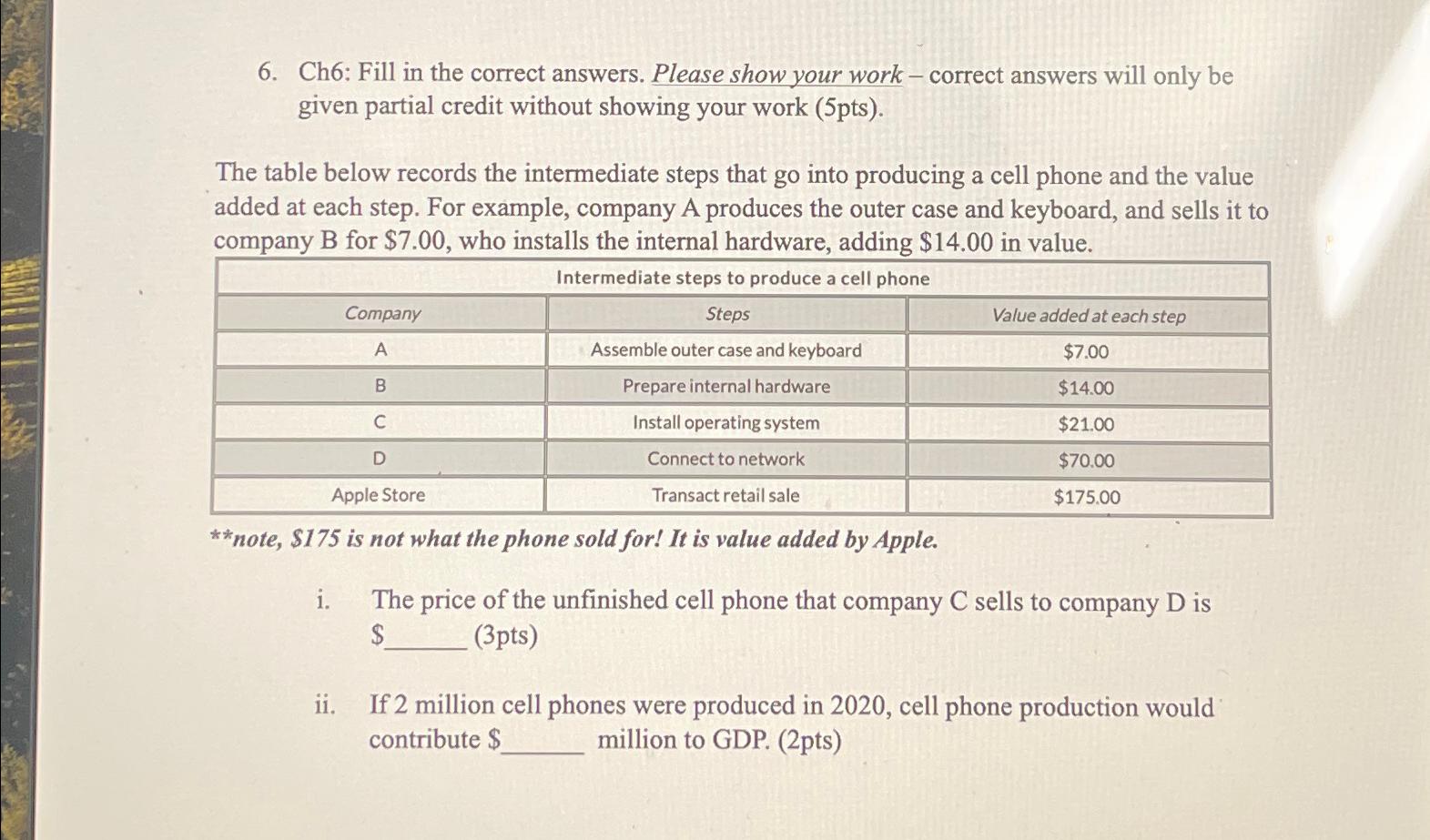 Solved Ch6: Fill in the correct answers. Please show your | Chegg.com