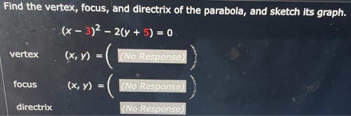 Solved Find the vertex, focus, and directrix of the | Chegg.com