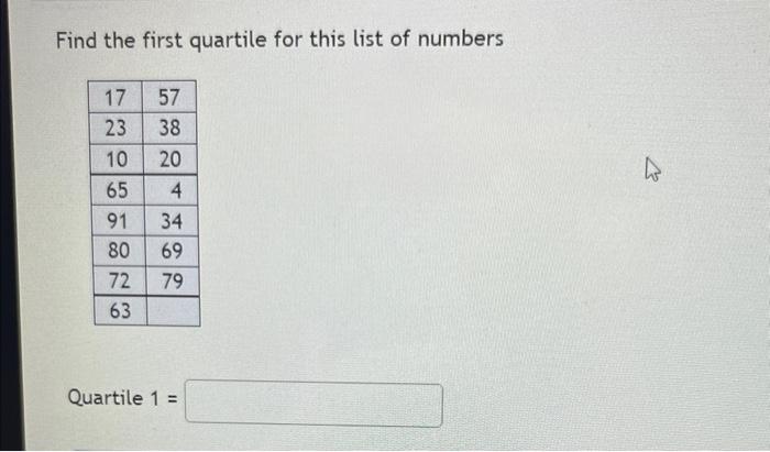 Solved Find the first quartile for this list of numbers | Chegg.com