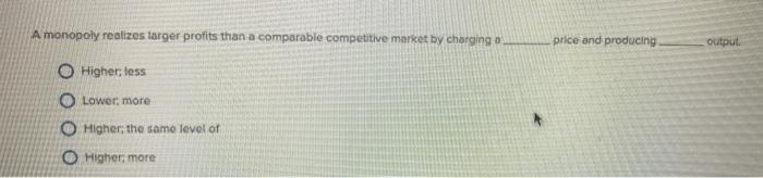 Solved A monopoly realizes targer profits than a comparable | Chegg.com