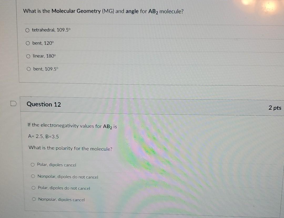 Solved What is the Molecular Geometry (MG) and angle for AB2 | Chegg.com