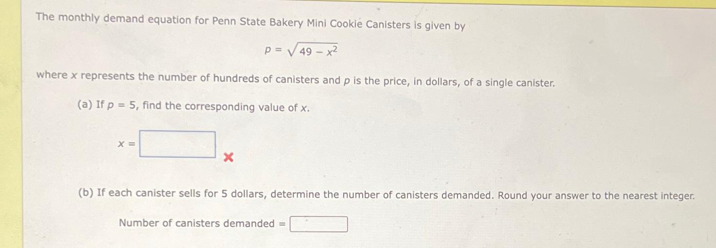 Solved The monthly demand equation for Penn State Bakery | Chegg.com