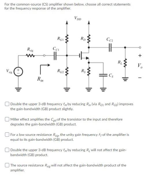 Solved For the common-source (CS) amplifier shown below, | Chegg.com