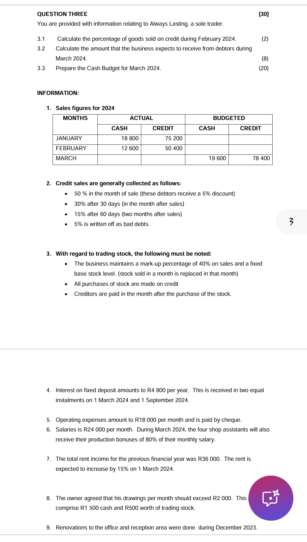 Solved QUESTION THREE[30]You are provided with information | Chegg.com