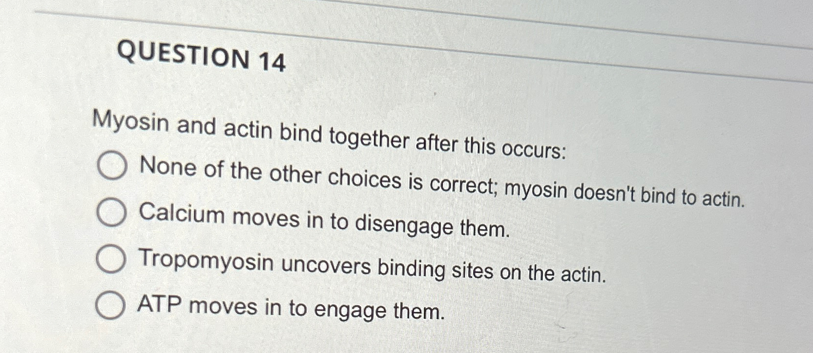 Solved QUESTION 14Myosin and actin bind together after this | Chegg.com
