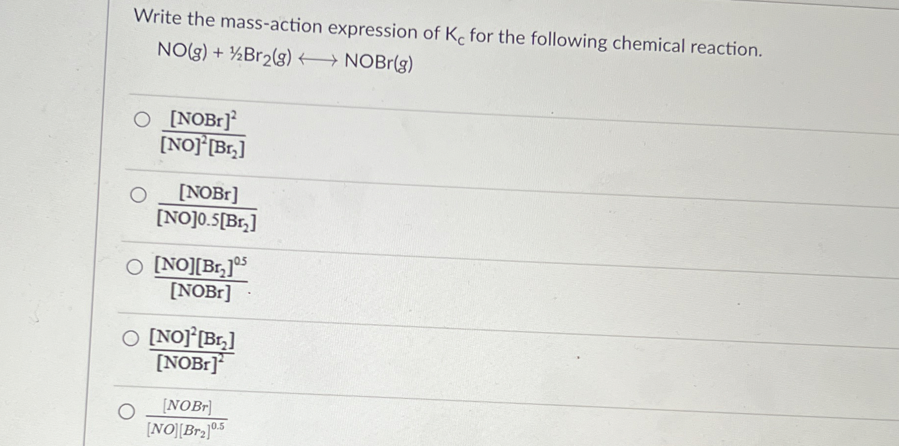Solved Write the mass-action expression of KC ﻿for the | Chegg.com