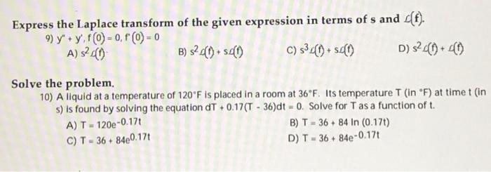 Solved Express the Laplace transform of the given expression | Chegg.com