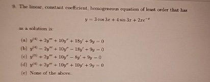 Solved The linear, constant coefficient, homogeneous | Chegg.com