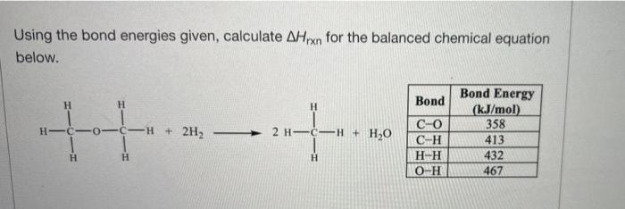 Solved Using the bond energies given, calculate AHrxn for | Chegg.com