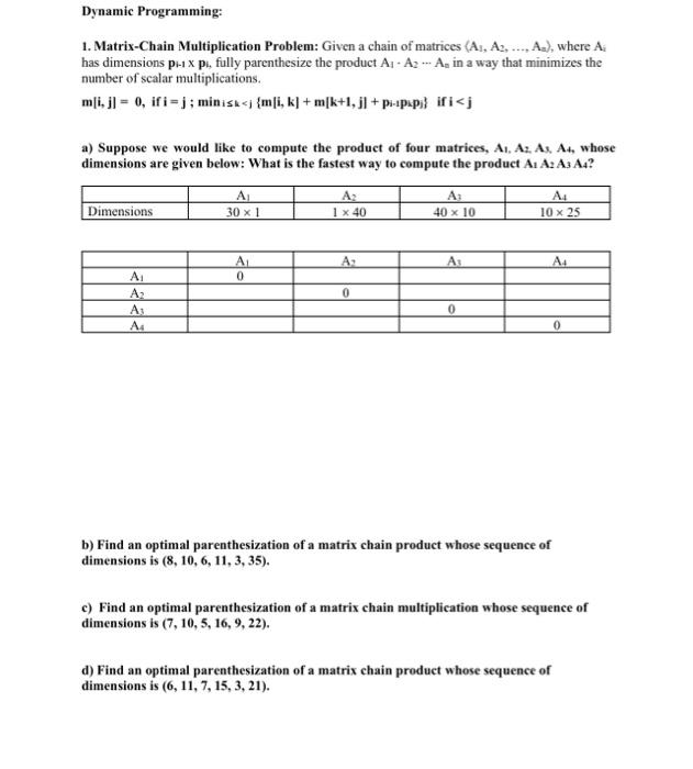 Solved Dynamic Programming 1 Matrix Chain Multiplication