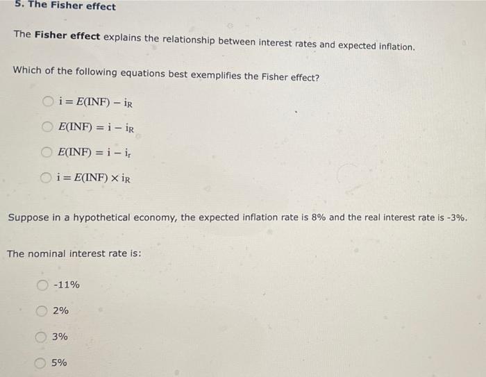 Solved 5. The Fisher effect The Fisher effect explains the | Chegg.com