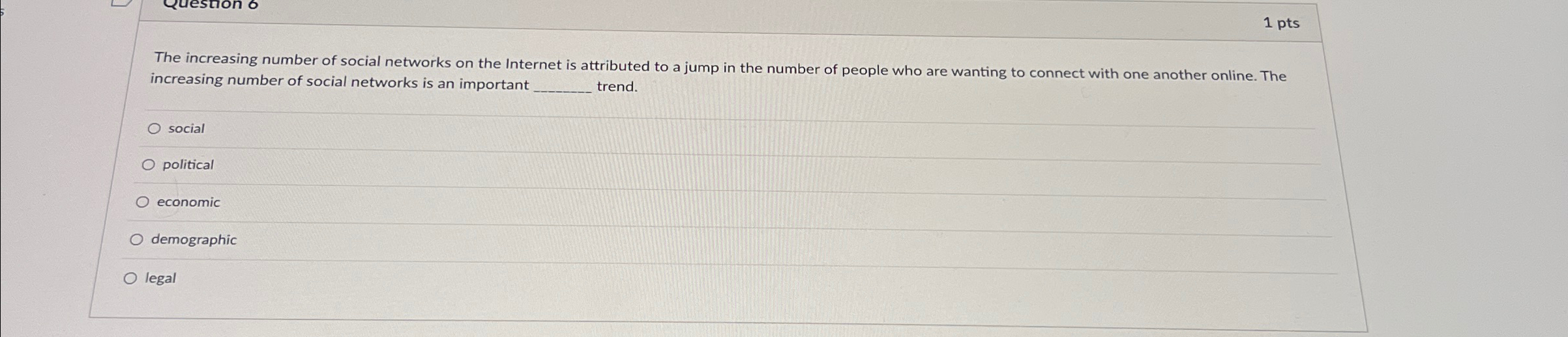 Solved 1 ﻿ptsThe increasing number of social networks on the | Chegg.com