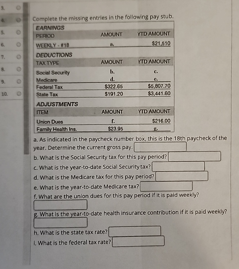 Solved Complete the missing entries in the following pay | Chegg.com
